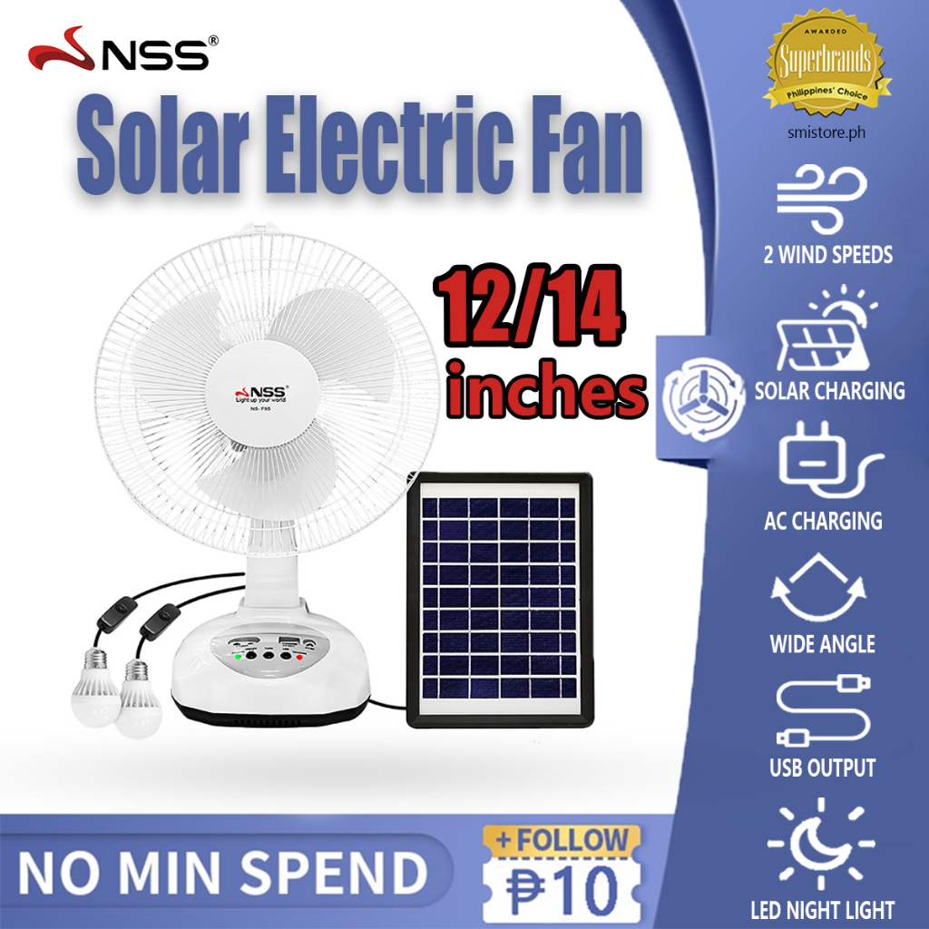 NSS Solar electric fan Rechargeable solar fan with panel 14"solar ...