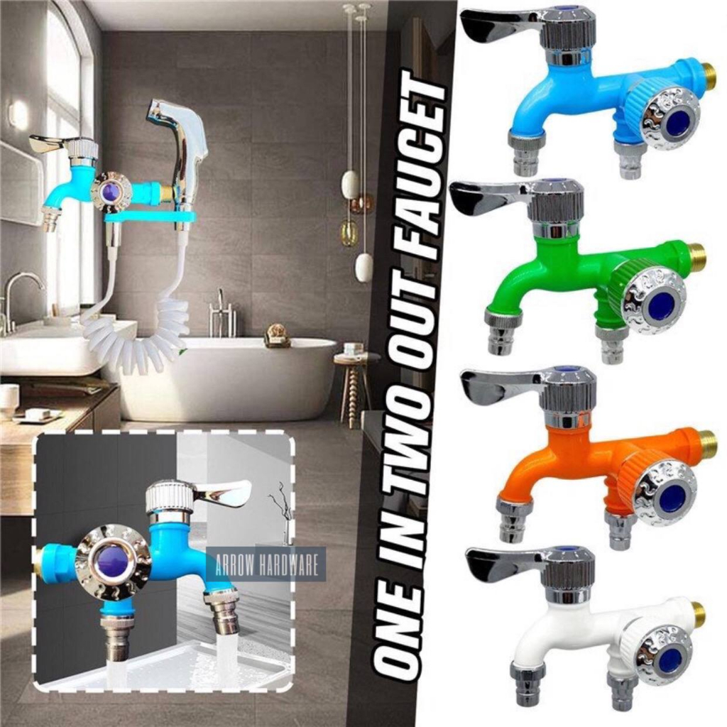 Dual Control Double Outlet Water Tap 1/2" Universal Interface Plastic ...