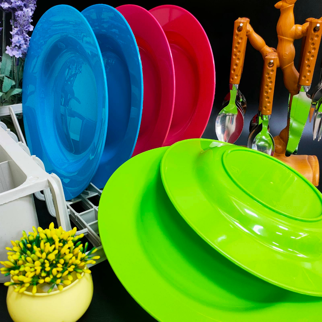 6PCS PLASTIC ROUND PLATE WHEAT STRAW AND CANDY COLORED UNBREAKABLE ...