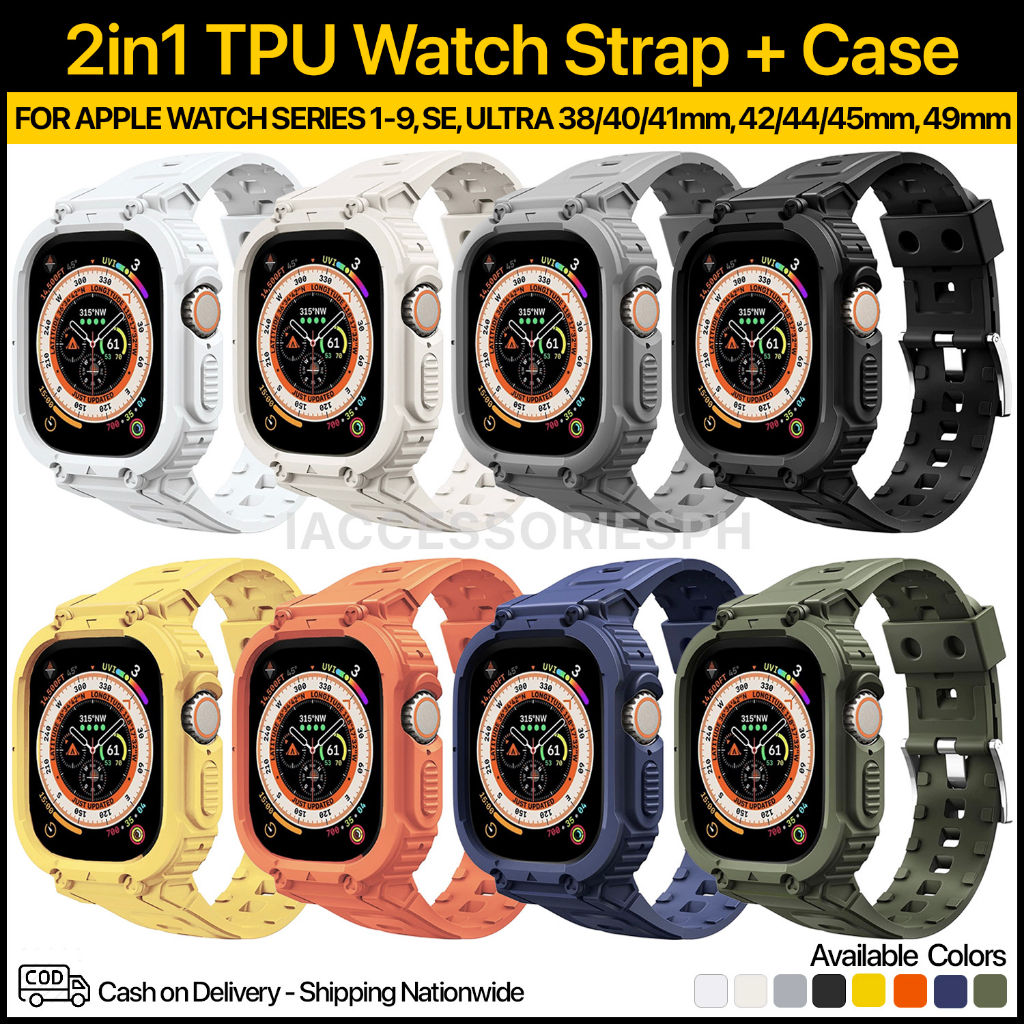 2in1 TPU Watch Strap + Watch Case for Apple Watch Series 1 2 3 4 5 6 7 ...