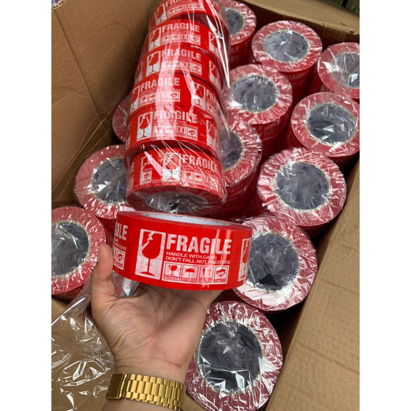 90 rolls 2 inch x 200Meter red fragile handle with care tape and no ...