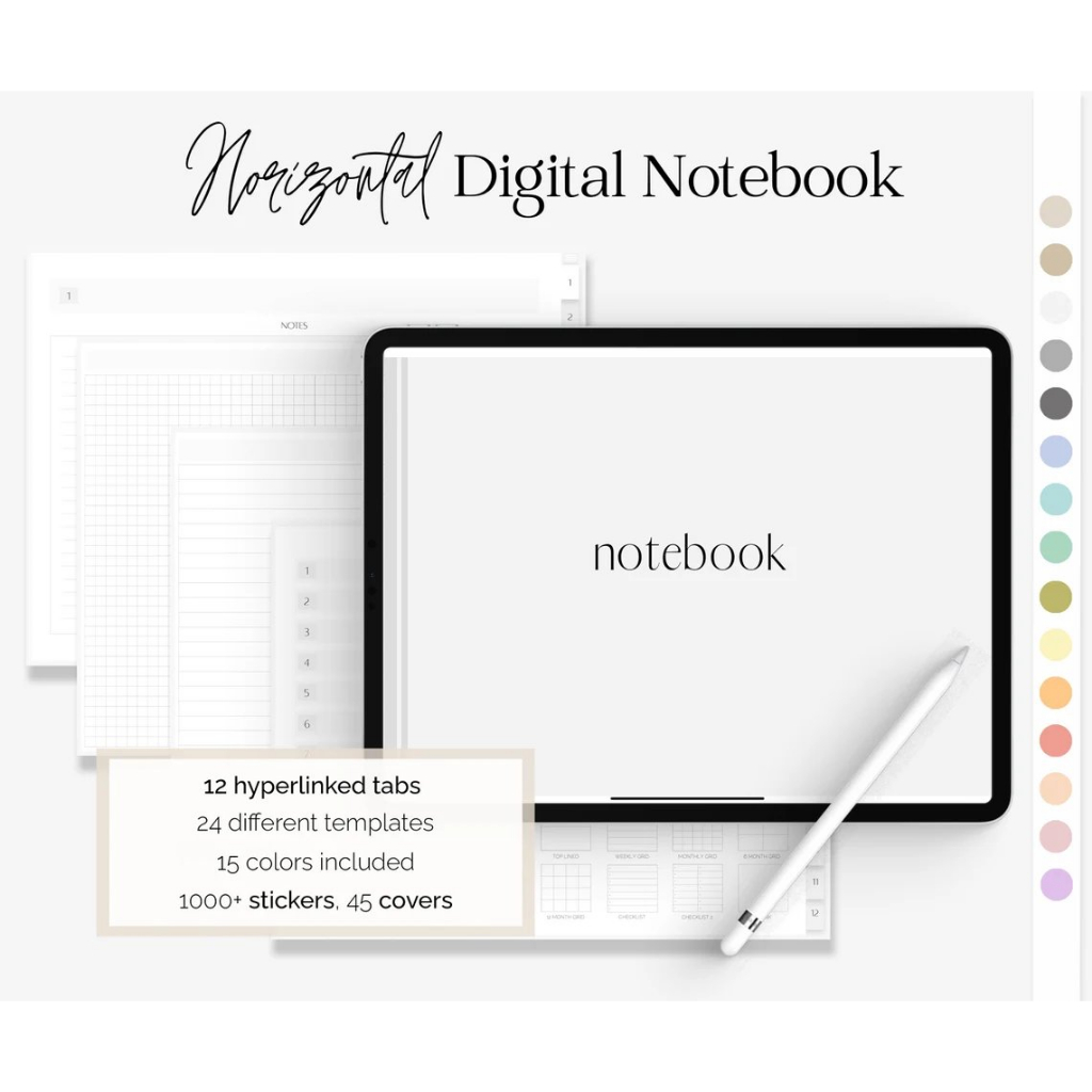 12 Tab Digital Notebook Goodnotes, Landscape Digital Notebook for ...