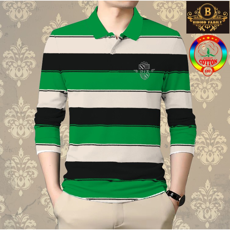green stripe polo shirt men long sleeve polo shirt for men aesthetic ...