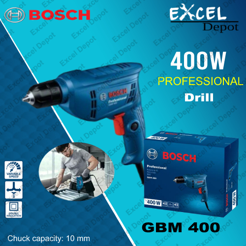 BOSCH Professional 10mm Keyless Hand Drill GBM 400 100% Original 400W ...