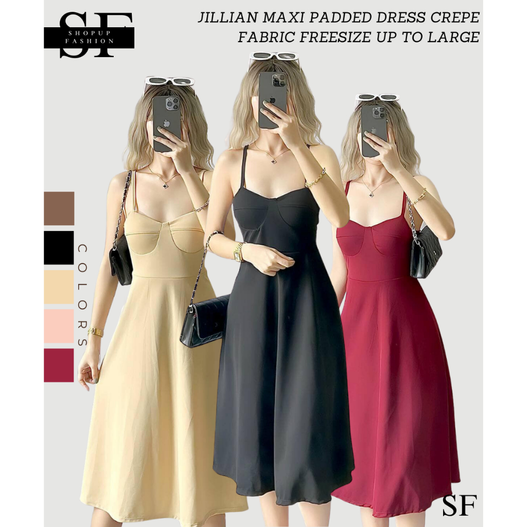 Jillian Maxi Padded Dress Crepe Fabric for Women freesize up to large ...