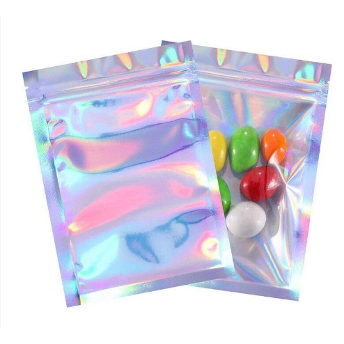 100 PCS Flat Half Clear/ Half Hologram Pouch Resealable Business ...