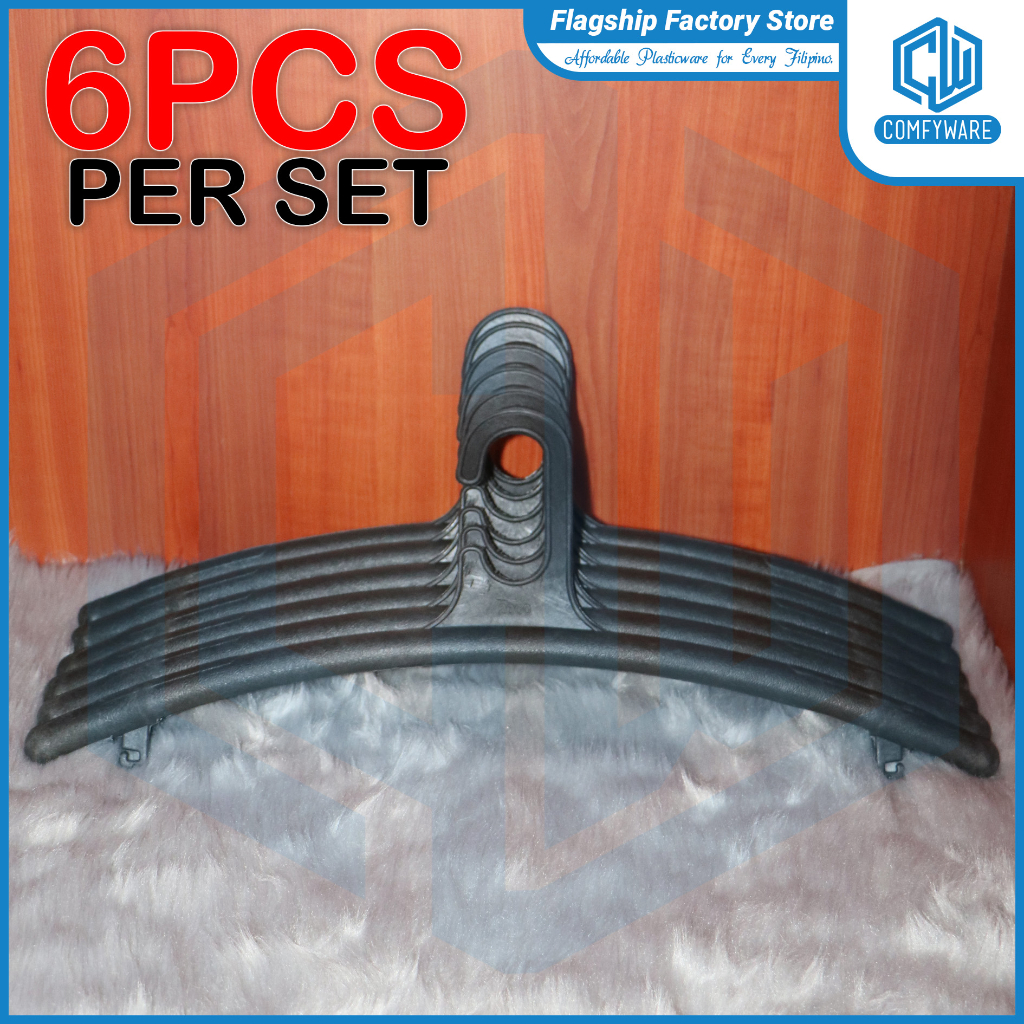 (6PCS/SET) 18 Inches Thick Black Plastic Coat Hanger Suit Jacket Tuxedo ...