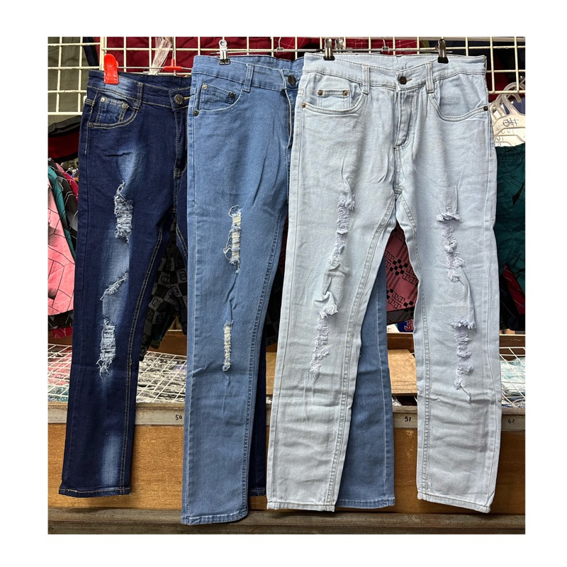 Men's Skinny Ripped Jeans Tattered Pants 28-36 | Shopee Philippines