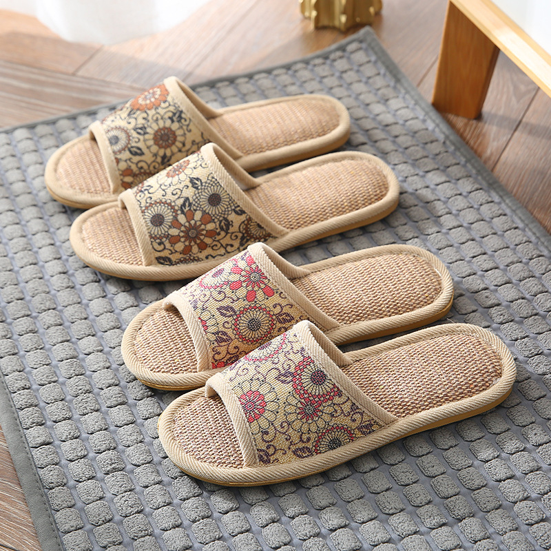 Linen slippers indoor household linen slippers four seasons sandals ...