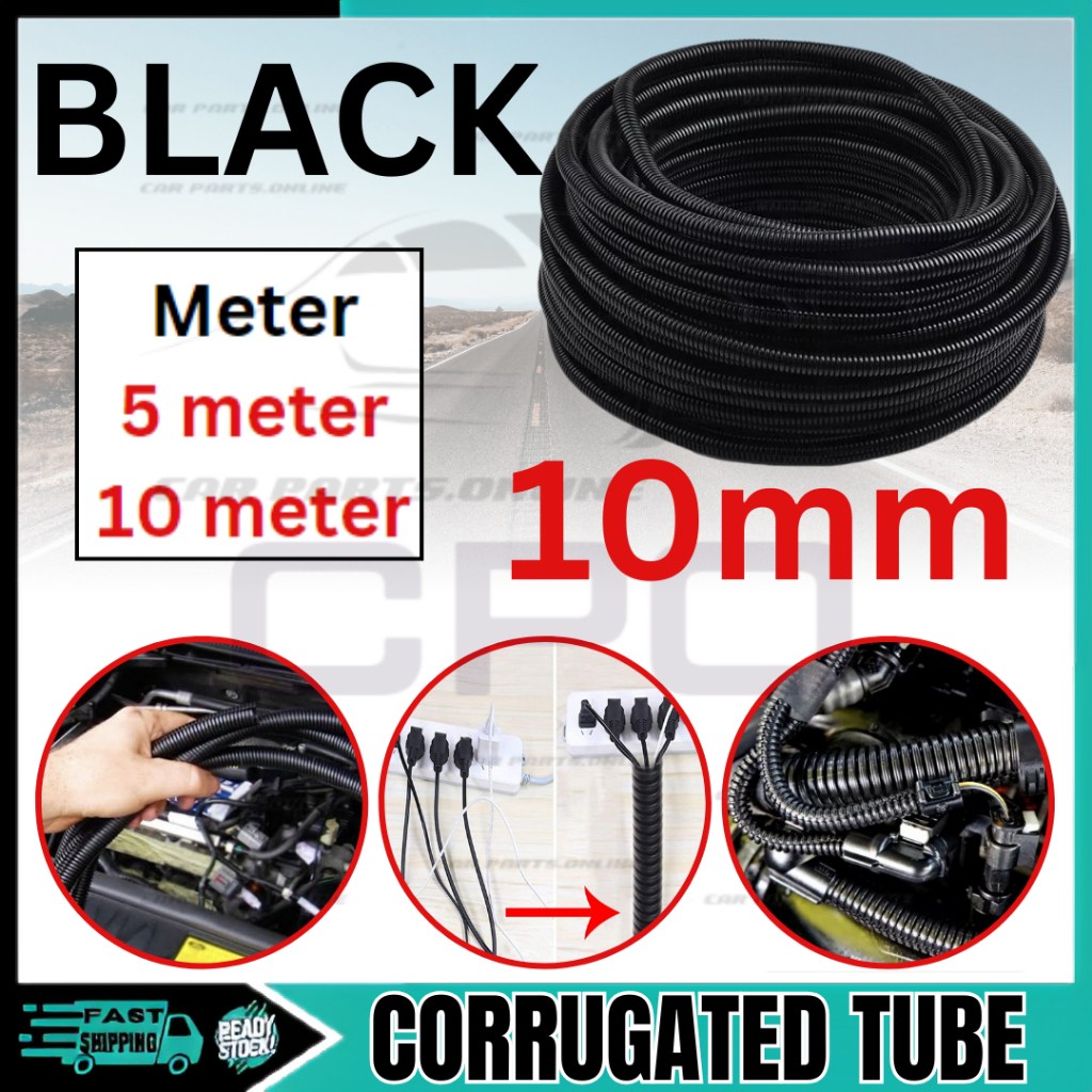 CPO 5M/10M 10mm Car Split Wire Loom Conduit Polyethylene Corrugated ...