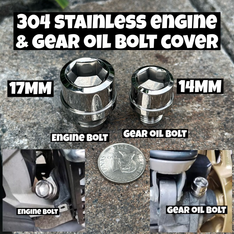 SHINY STAINLESS ENGINE OIL BOLT & GEAR OIL BOLT COVER (Shiny Stainless ...