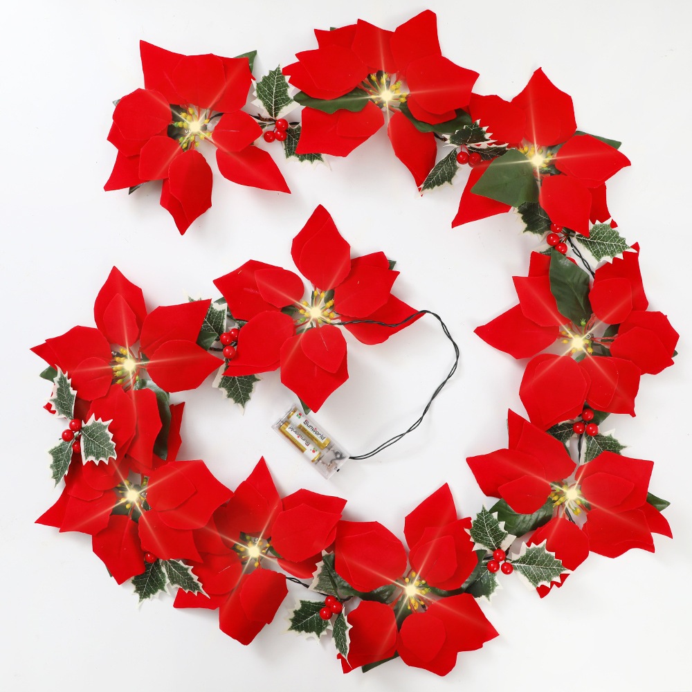 2m10Leds Christmas String Light Artificial Poinsettia Flowers Lights ...