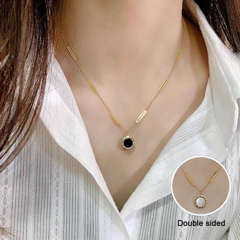 Roman Numeral Pendant Women's Necklace Black and White Double-Sided ... Roman Numeral Pendant Women's Necklace Black and White Double-Sided ...