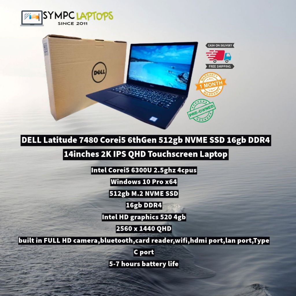 Dell Latitude 7480 Corei5 6th Gen 512gb nvme 16gb DDr4 14inches 2K QHD ...