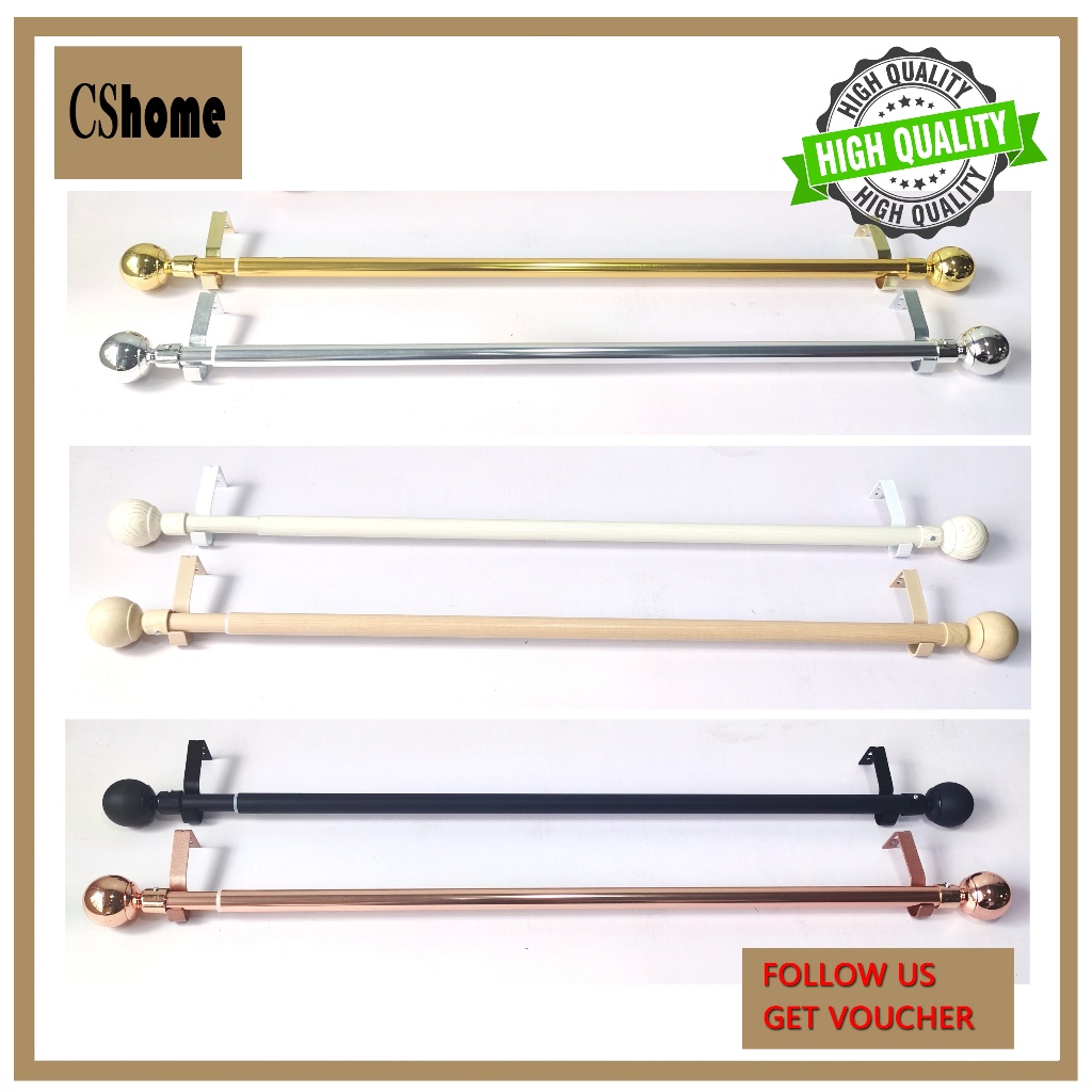 Round Head Extendable Curtain Rod Set Aluminum Alloy 22MM pipe diameter ...