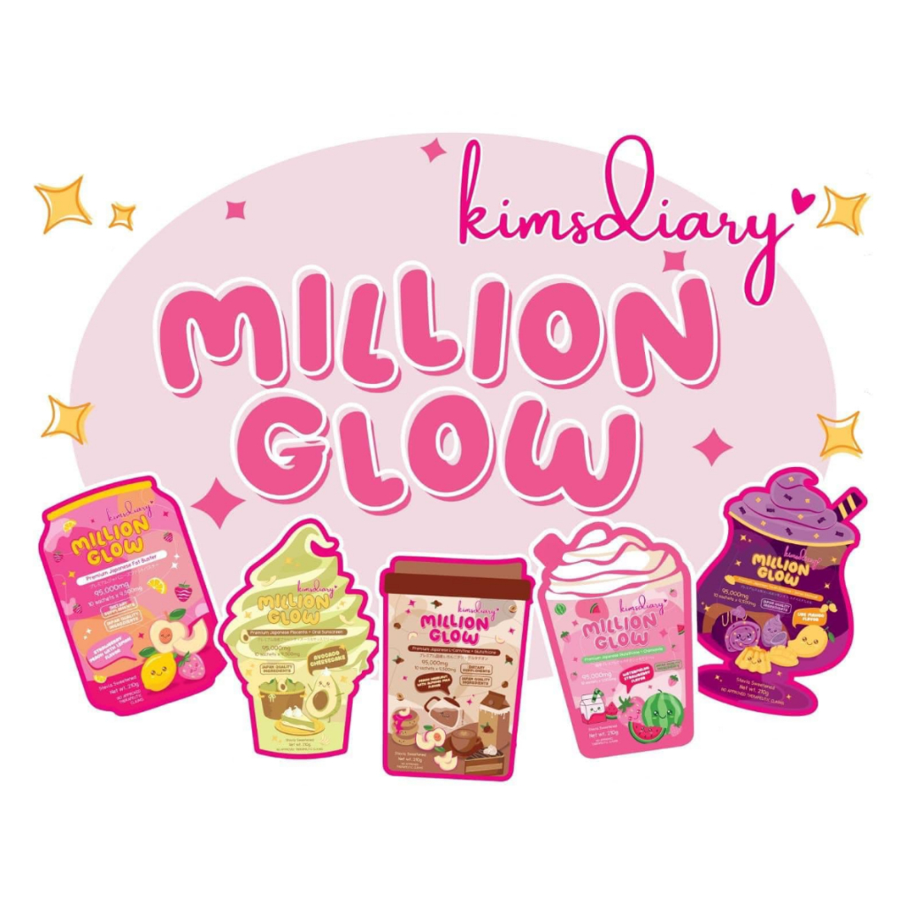 Kimsdiary Million Glow Drinks x 10 Sachets (Watermelon Strawberry, Avocado Cheesecake, Peach ...