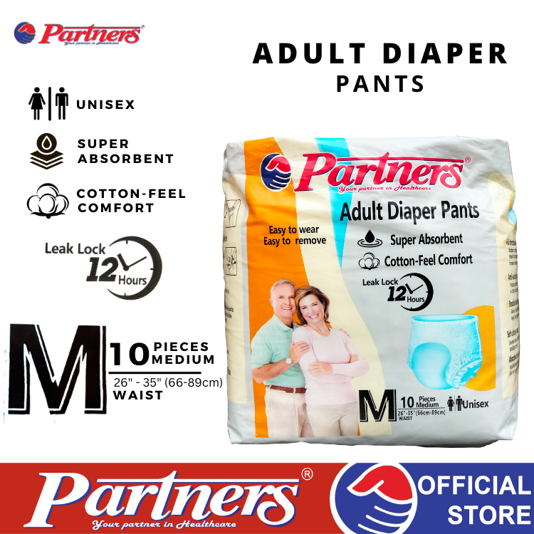 Partners Adult Diaper Medium 26"-35" (66-89cm) Pants Type -10 pieces | Shopee Philippines