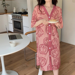 Korean style Daster cotton V-neck cardigan fashionable nightgown ...