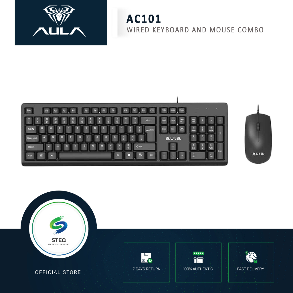 Steq Aula AC101 USB Keyboard and Mouse Combo, bundle of mouse and keyboard, wired keyboard and ...
