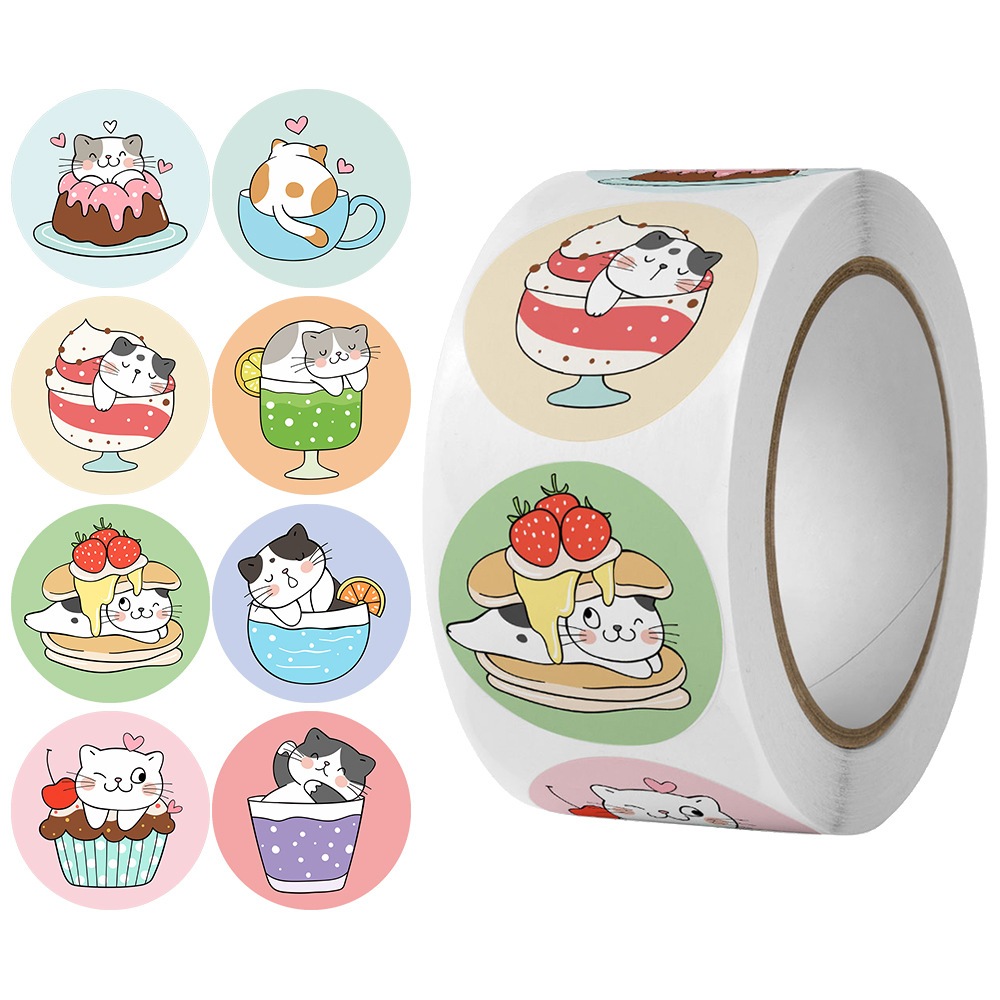 500pcs Cute cat thank you Sticker Tape DIY Tags Packing Decration ...