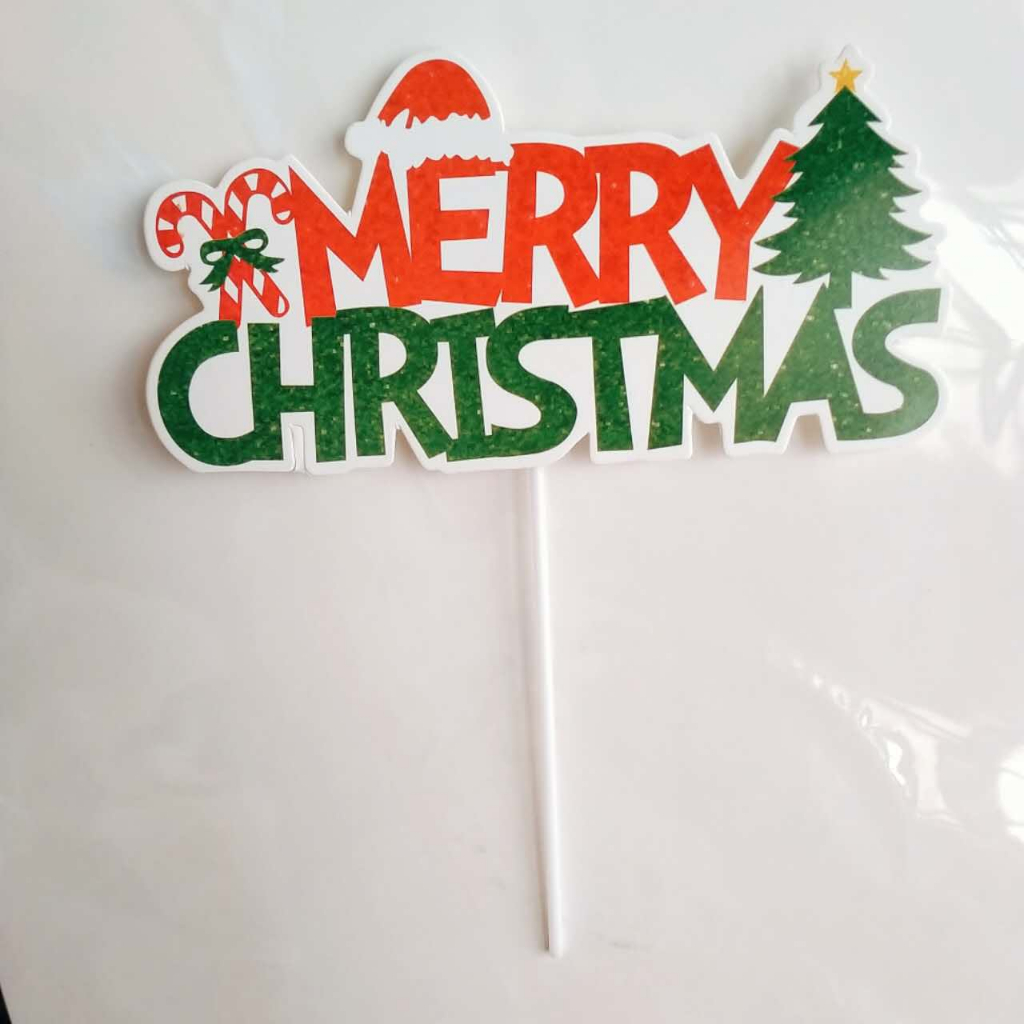 Merry Christmas Tree Hat Paper Card Cake Topper Plug In Baking Props