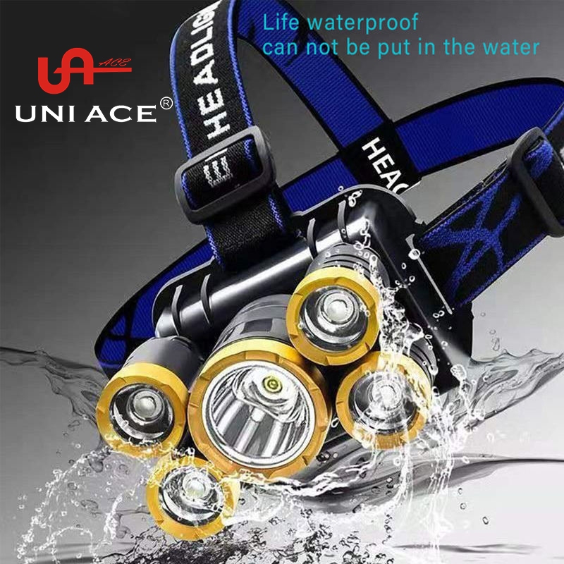 Rechargeable Headlamp Flashlight - 5 LED Adjustable Waterproof Head ...