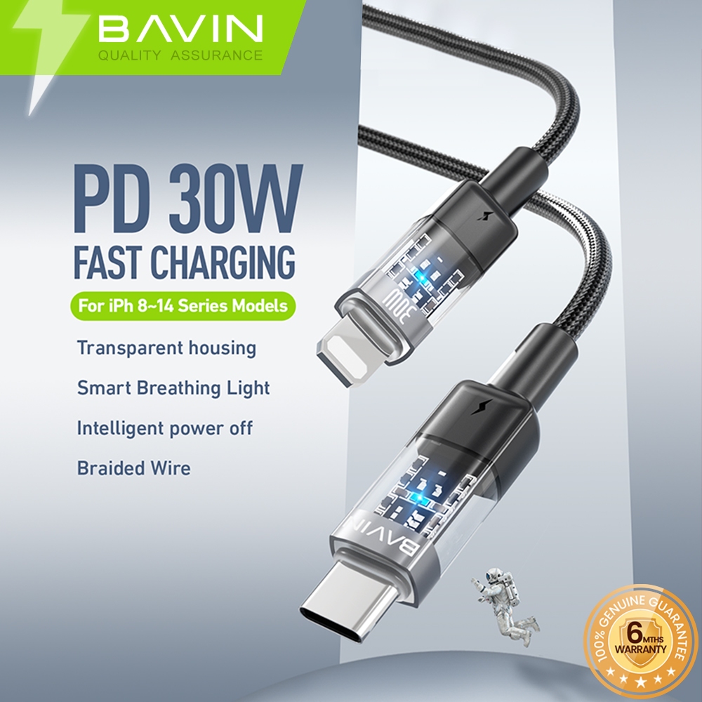 BAVIN CB296 60W PD Fast Charging Data Cable Transparent Design w/ 1m ...