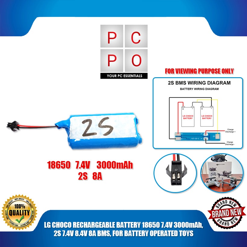 LG CHOCO RECHARGEABLE BATTERY 18650 7.4V 3000mAh, 2S 7.4V 8.4V 8A BMS ...