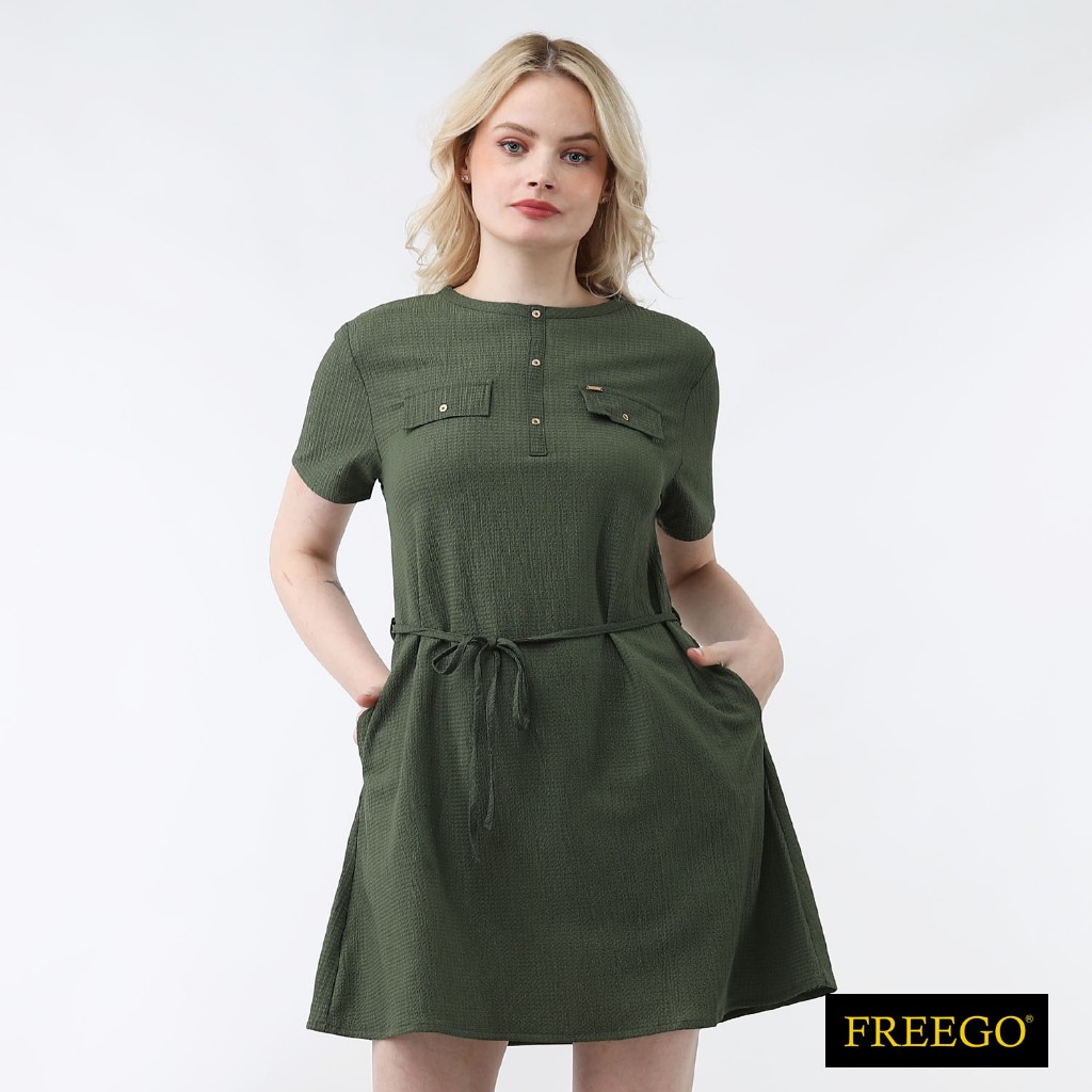 Freego Ladies Woven Bubble Ripple Short Sleeves Dress AST08-0030 ...
