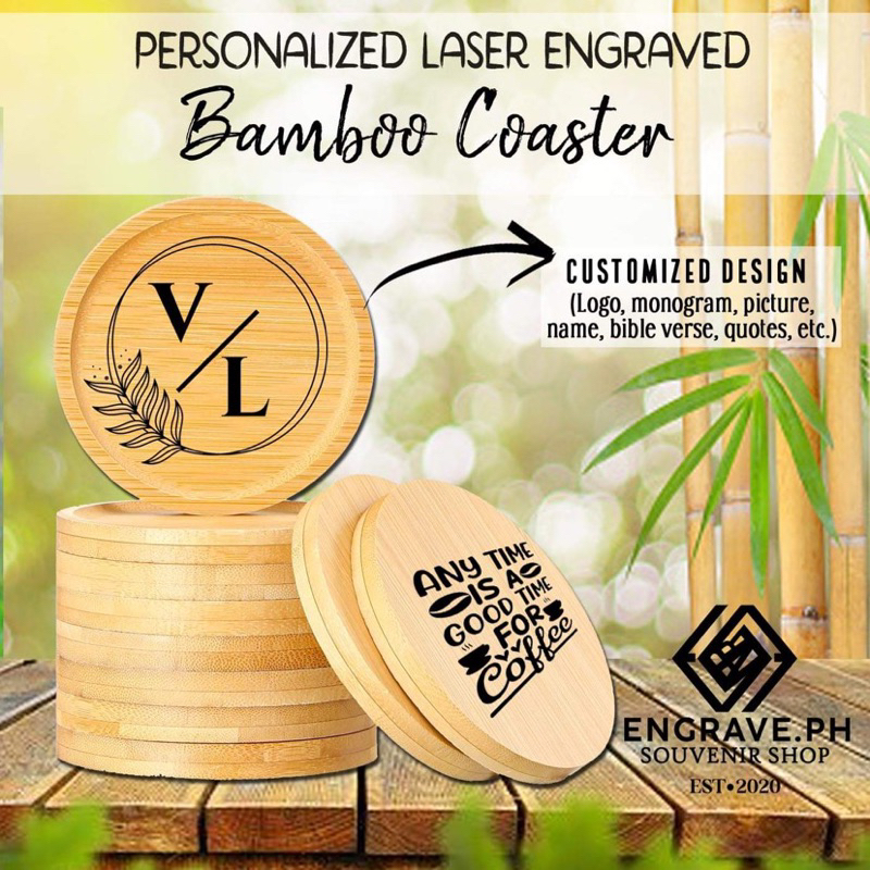 Personalized Bamboo Coaster | Laser Engraved | Gift | Souvenir | Shopee ...