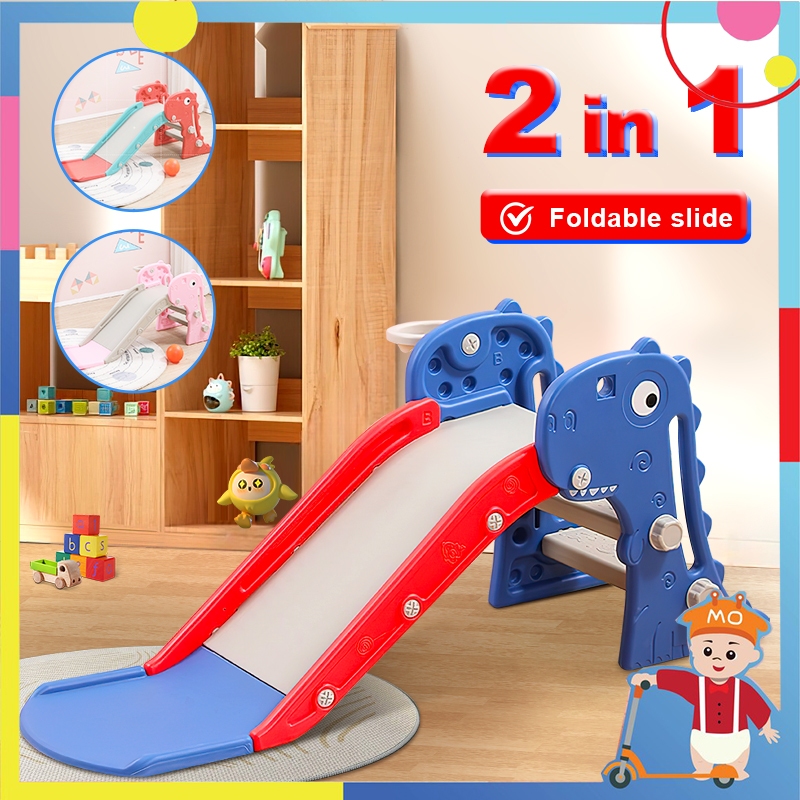 【Free Shipping】Foldable Slide for Kids Playground with Basketball Hoop ...