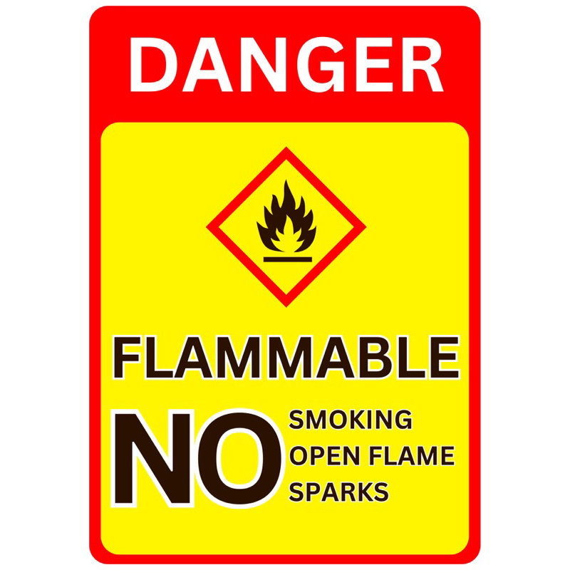Flammable danger sign, no smoking, no open flame, and no spark ...