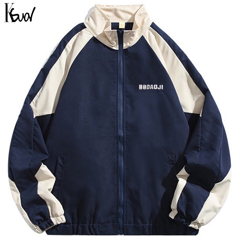 BOYUE Japanese Loose Color-Blocking Stand-Up Collar Jacket With Zipper ...