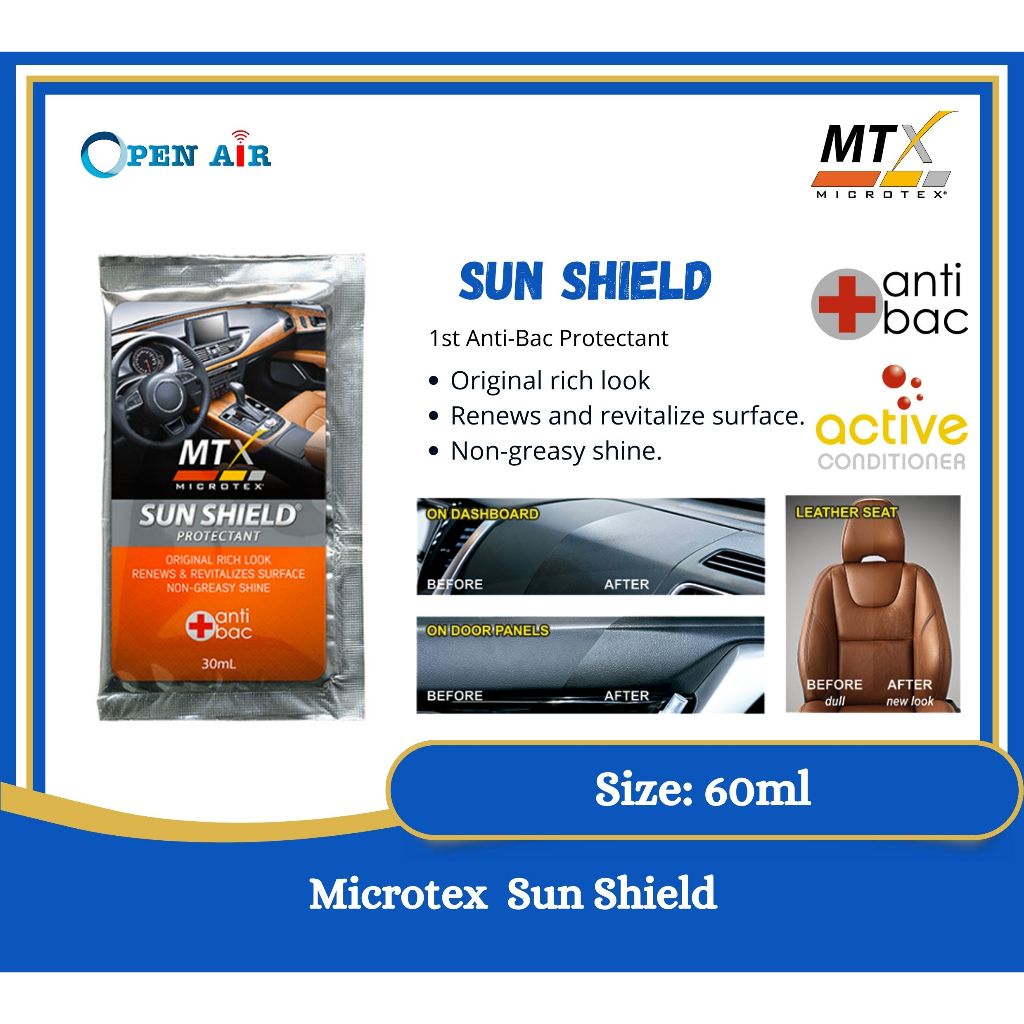 Microtex Sun Shield 30ml Car Interior Protectant "1st ANTI-BAC ...