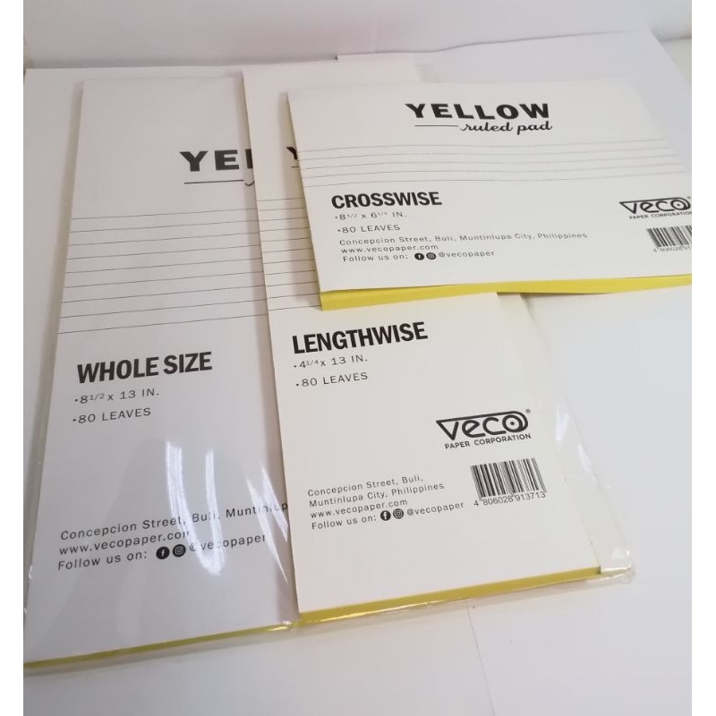 1x VECO YELLOW RULED PAD (1 whole size, 1/2 lengthwise, 1/2 crosswise ...