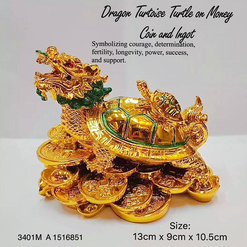 Fengshui Lucky Dragon Turtoise Turtle on Money Coin and Ingot | Shopee ...