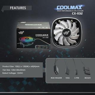 YGT COOLMAX CX-1132 CPU COOLER, 3-PIN 1900RPM 900W 12V AURA SYNC RGB, BEST FOR AMD MOTHERBOARD ...
