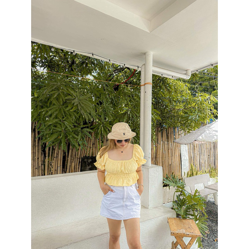 CG963 MOIRA Eyelet Puffsleeves Top | Shopee Philippines