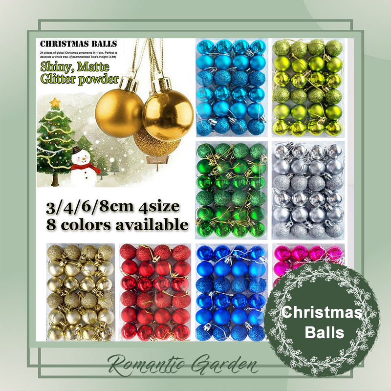 24PCS Christmas Tree Balls 3 Styles XMAS Ornaments 3/4/6/8cm ...