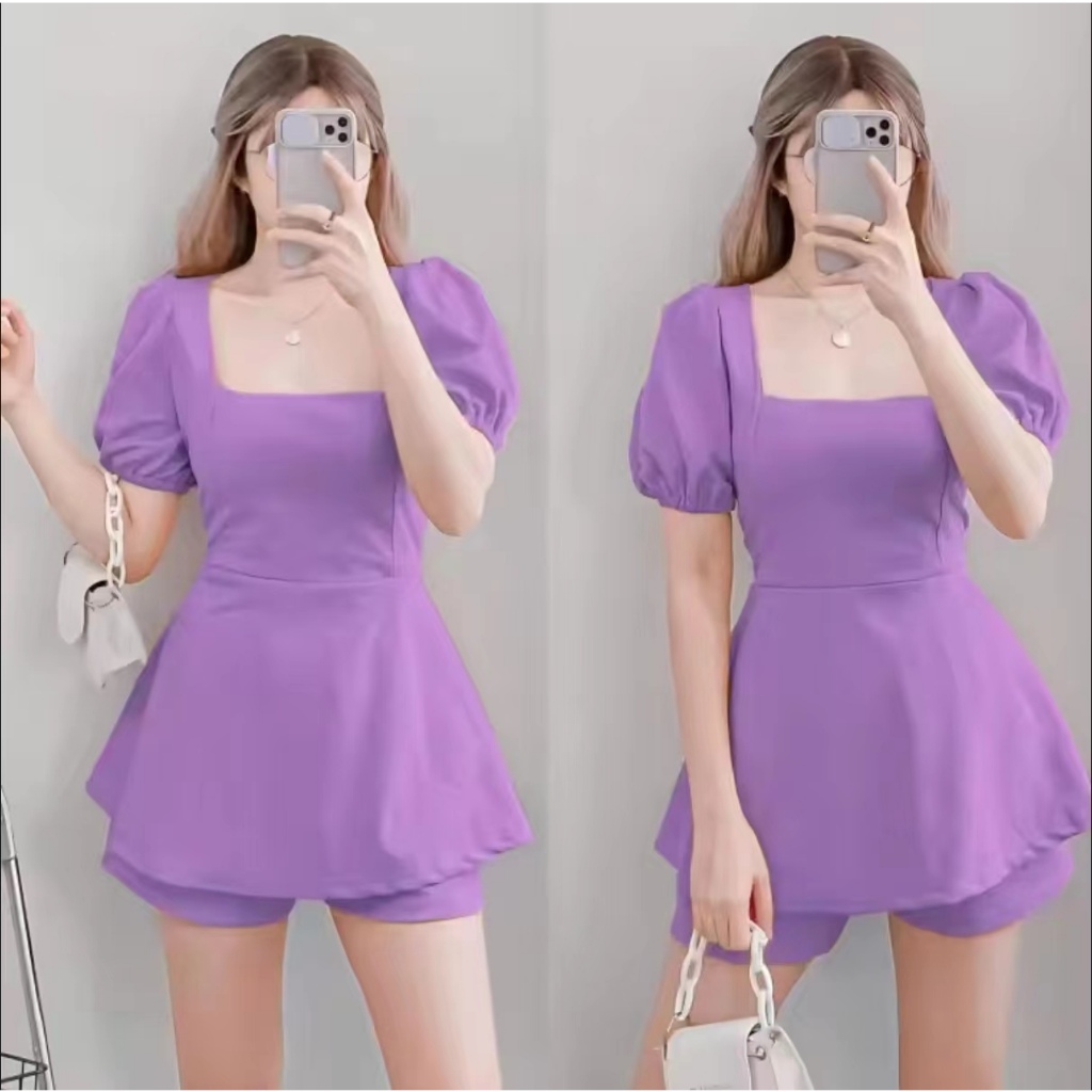 Korean terno for women S-XL top and short set coordinates puff sleeve ...