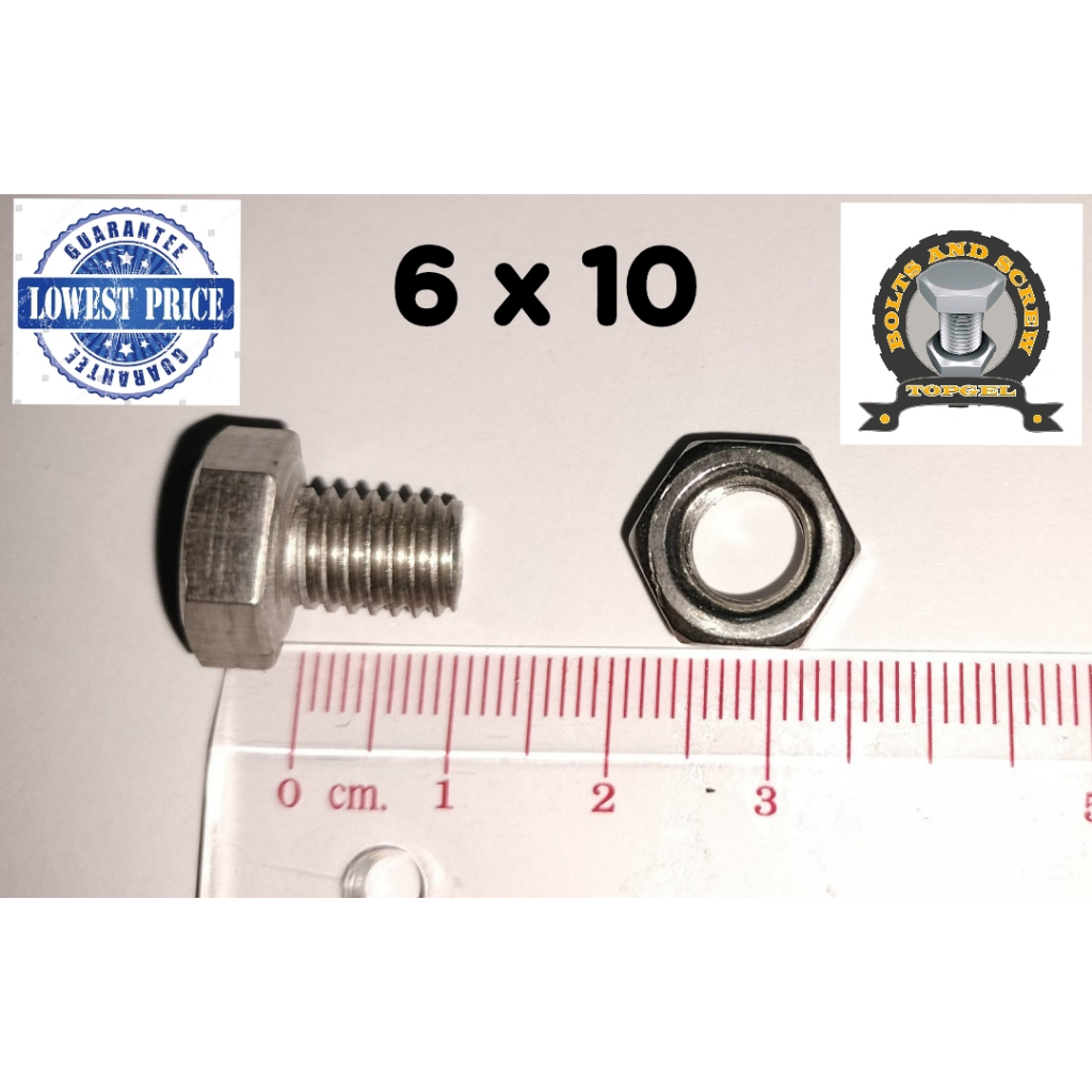 Stainless steel 6mm Price is per 10 sets bolts and nuts (10 yabe) | Shopee Philippines