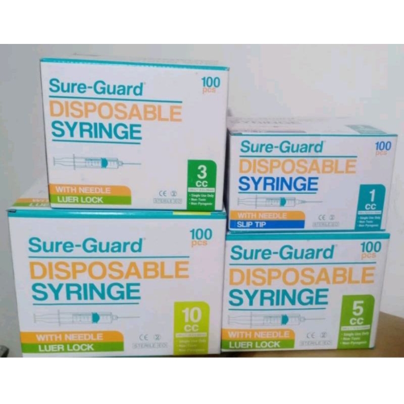 Disposable Syringe Sureguard (1cc, 3cc, 5cc, 10cc) sold per box ...