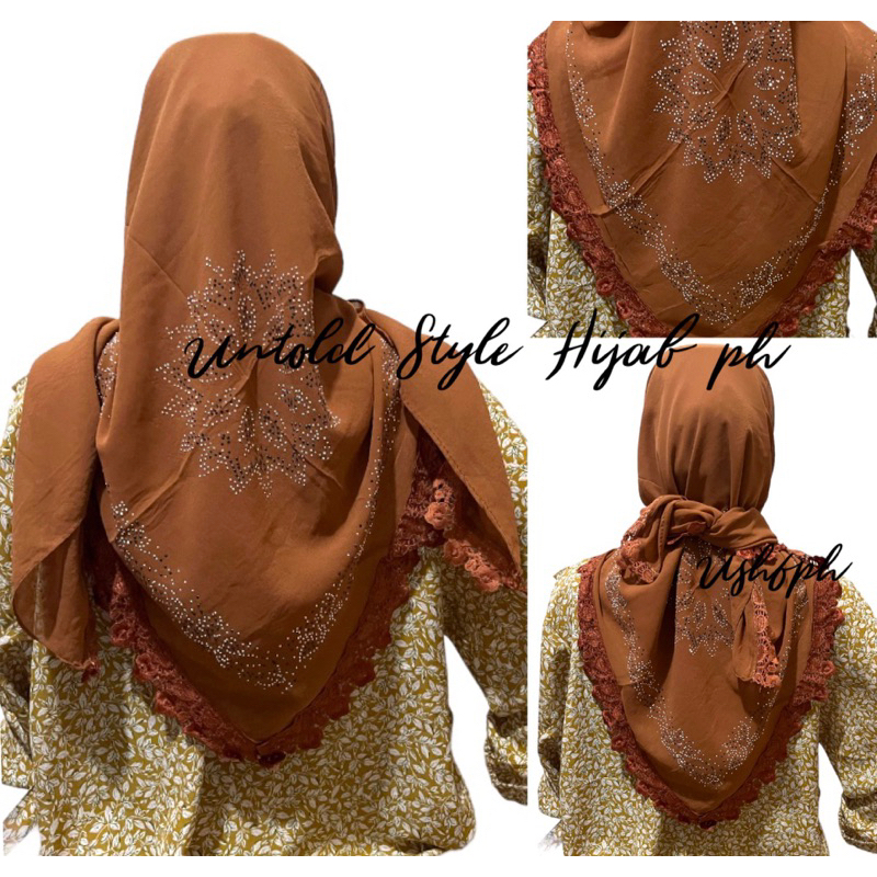 BEADED TRIANGLE HIJAB WITH LACE (SQUARE) | Shopee Philippines