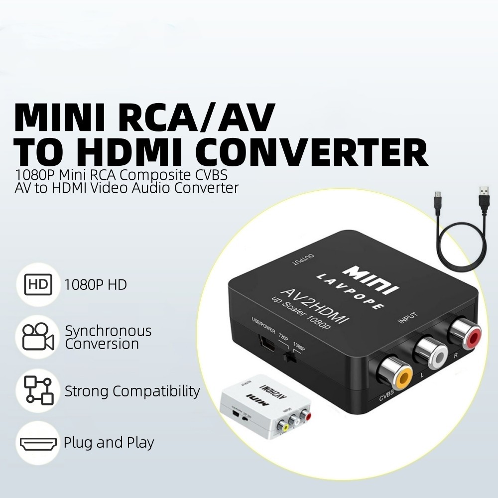RCA/AV TO HDMI 1080P AV2HDMI Mini AV to HDMI Converter RCA AV/CVSB L/R ...