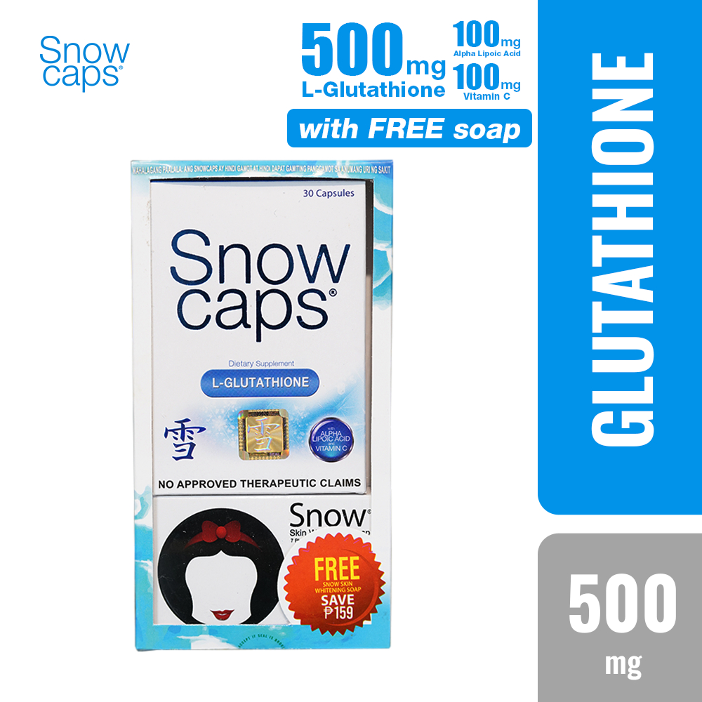 SnowCaps L-Glutathione 30's 500mg with Free 1pc Snow Skin Whitening ...