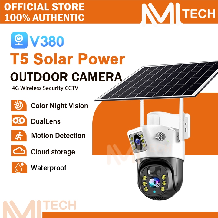 V380 PRO T5 4G Solar Power Dual Lens CCTV Camera Outdoor Waterproof 360 Wireless Security Camera ...