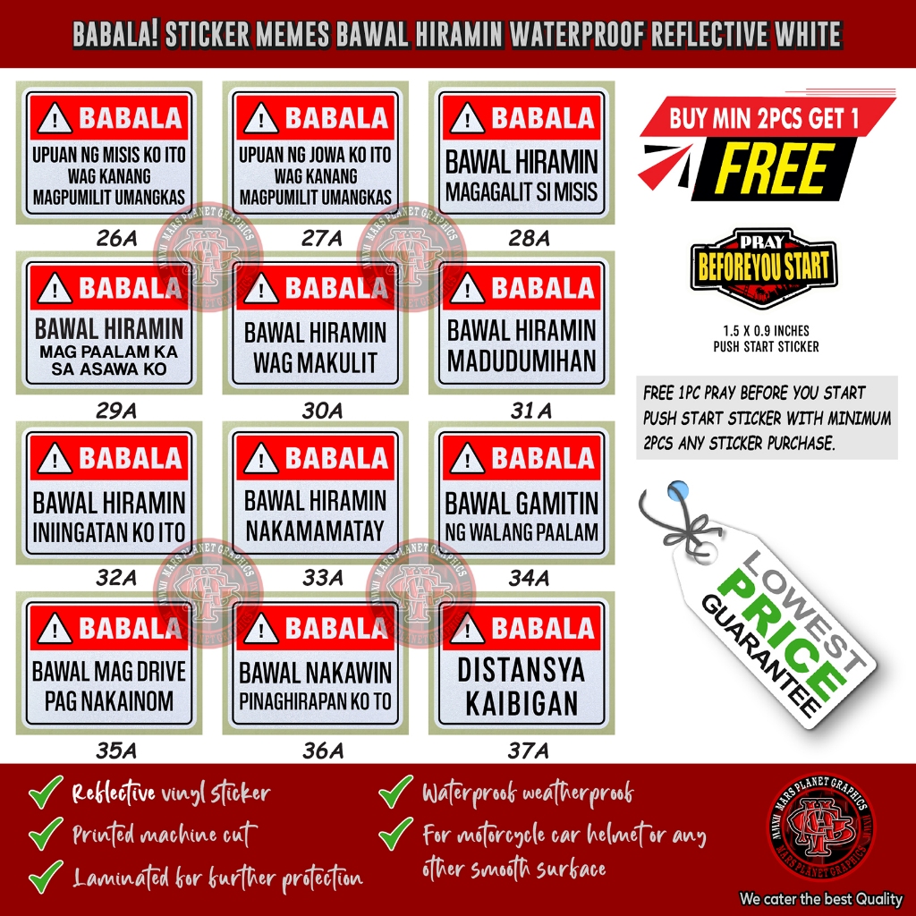Babala Bawal Hiramin Sticker Memes V2 for Motorcycle Bike Reflective ...