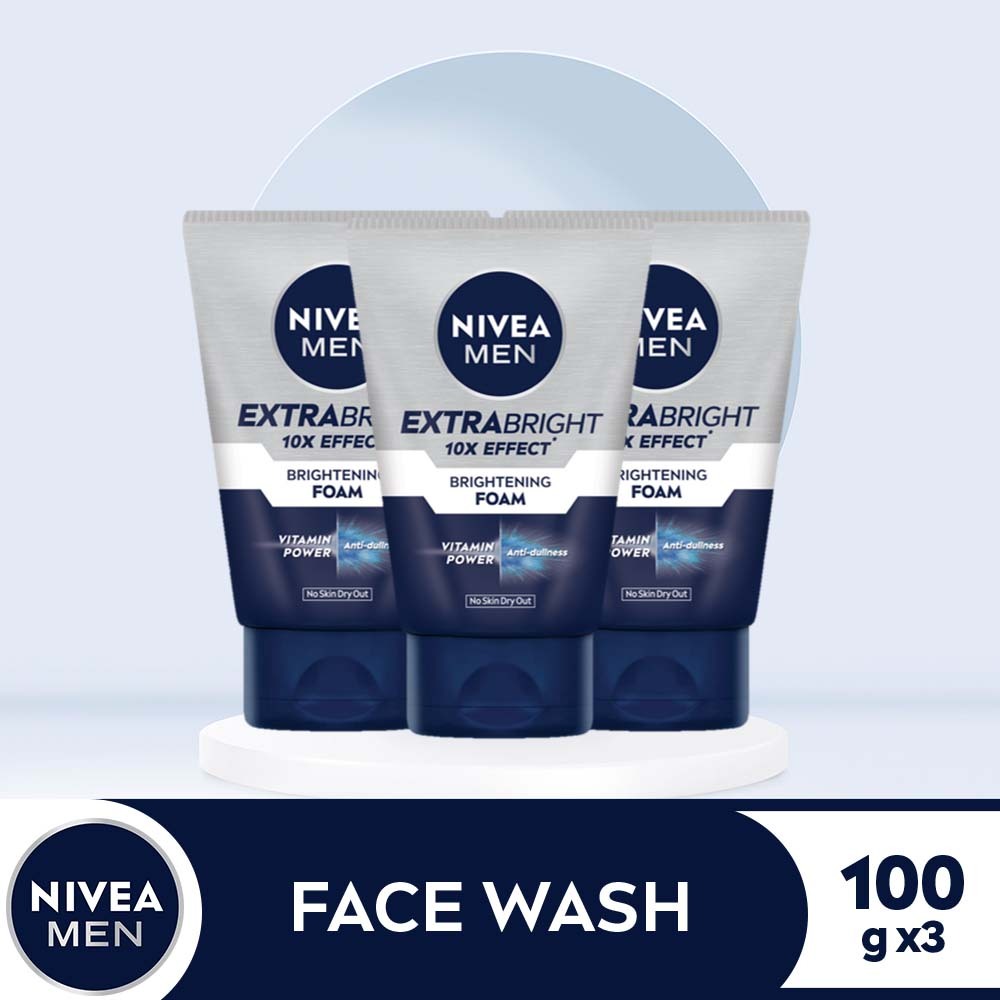 PACK OF 3 NIVEA Men Facial Wash Extra Bright 10x Foam, 100g | Shopee ...
