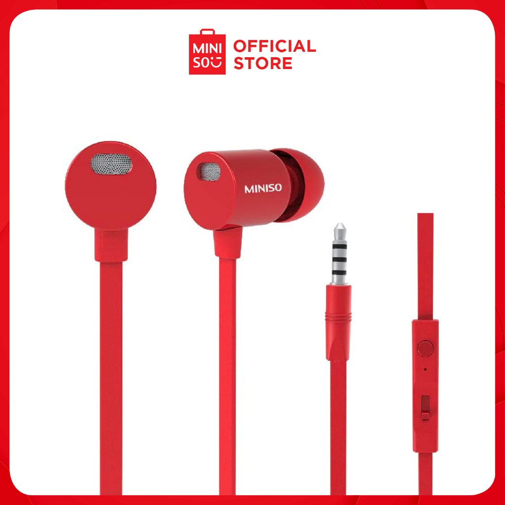 MINISO Metallic In Ear Headphones Red- Headset Earphones with ...