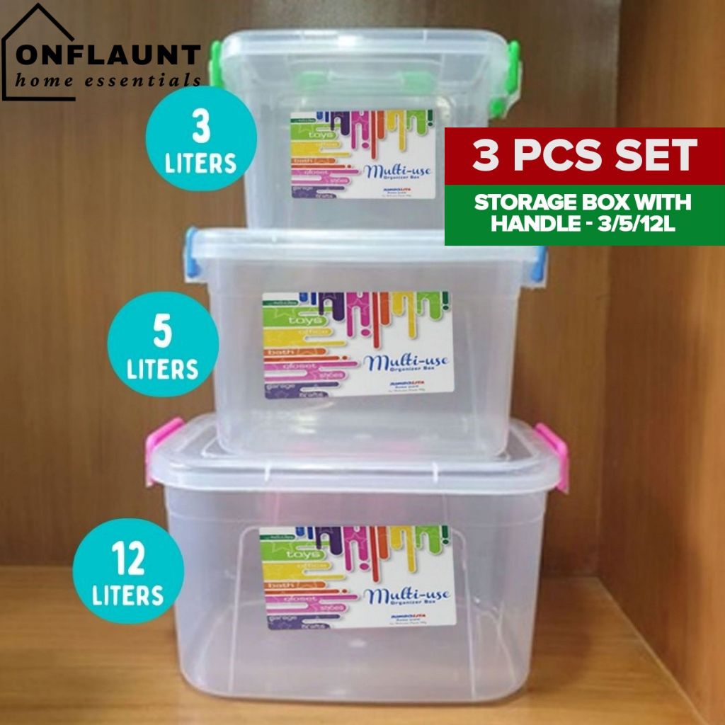 OnFlaunt 3pcs/Set 3L | 5L | 12L Storage Container Combo Plastic ...